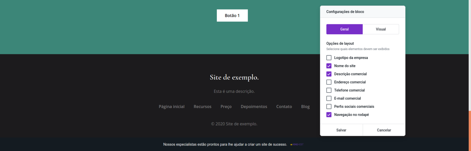 Criador de Site: Como customizar o rodapé do site - kingHost