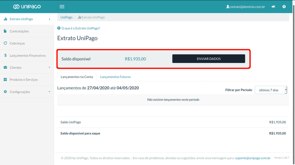 Como solicitar o saque do UniPago - kingHost